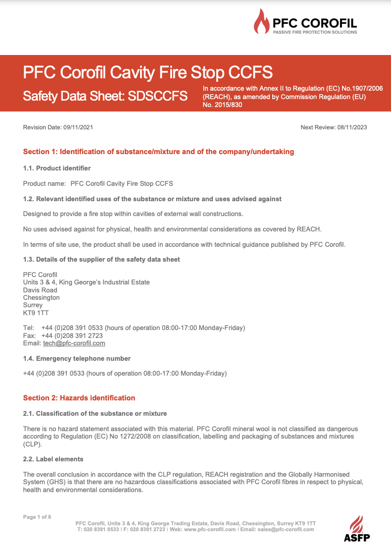 PFC Corofil Cavity Fire Stop CCFS | Cavity Barriers | PFC Corofil