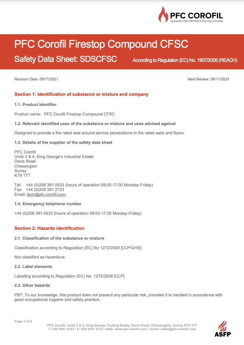 PFC Corofil Firestop Compound CFSC | PFC Corofil