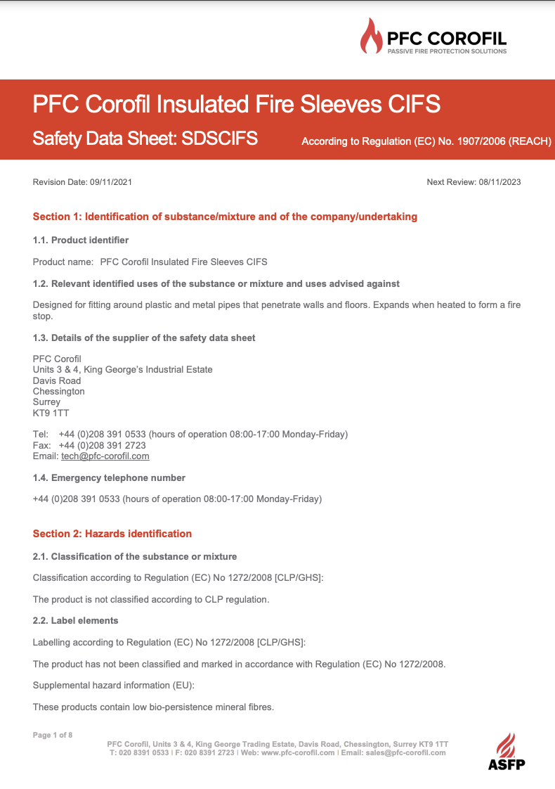 PFC Corofil Insulated Fire Sleeves CIFS | PFC Corofil