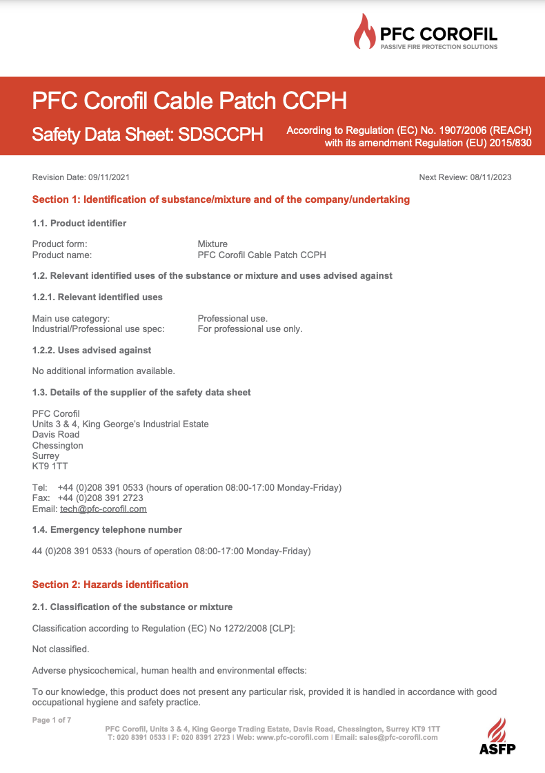 PFC Corofil Cable Patch CCPH | Available in 60 & 100mm | PFC Corofil