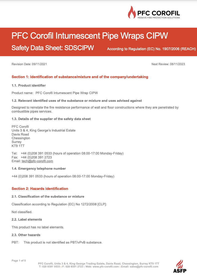 PFC Corofil Intumescent Pipe Wrap CIPW | PFC Corofil