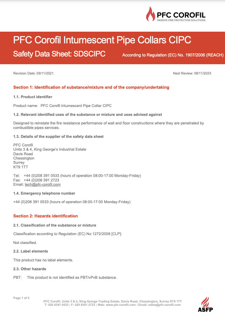 PFC Corofil Intumescent Pipe Collar CIPC | PFC Corofil
