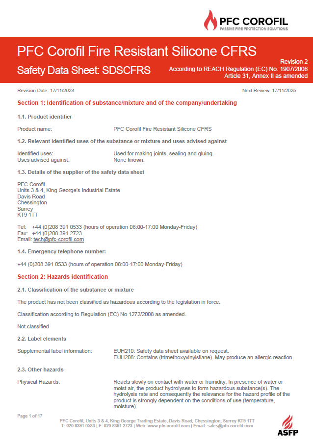 PFC Corofil Fire Resistant Silicone | PFC Corofil